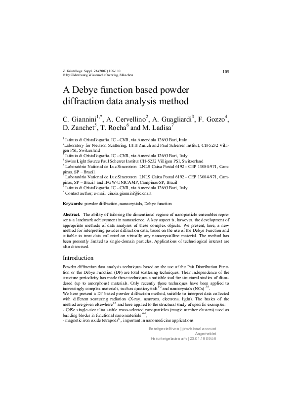 (PDF) A Debye function based powder diffraction data analysis method