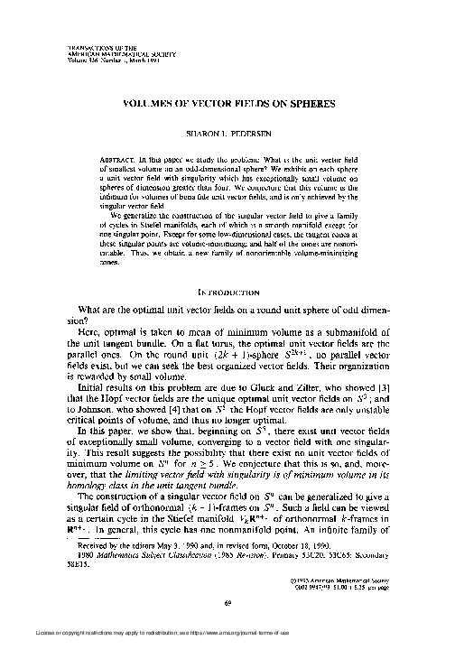 (PDF) Volumes of Vector Fields on Spheres