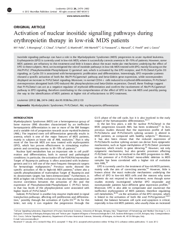 (PDF) Inositide Signaling in EPO Treatment for MDS
