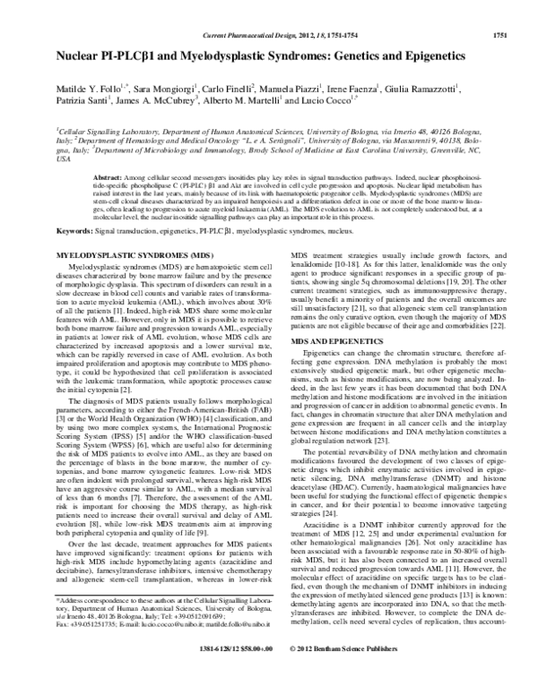 (PDF) Nuclear PI-PLCβ1 and Myelodysplastic Syndromes: Genetics and ...