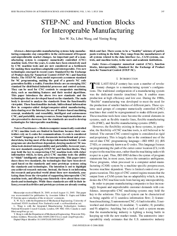 (PDF) STEP-NC and function blocks for interoperable manufacturing