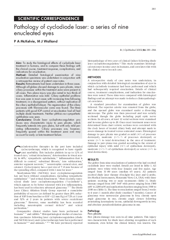 (PDF) Pathology of cyclodiode laser: a series of nine enucleated eyes