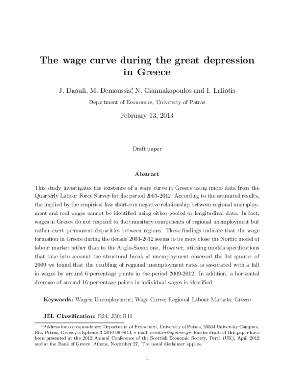 (PDF) The wage curve during the great depression in Greece