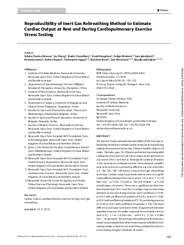 Pdf Reproducibility Of Inert Gas Rebreathing Method To Estimate Cardiac Output At Rest And