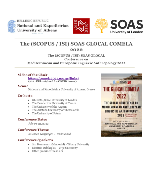 (PDF) The (SCOPUS / ISI) SOAS GLOCAL COMELA 2022 - Video of the Chair