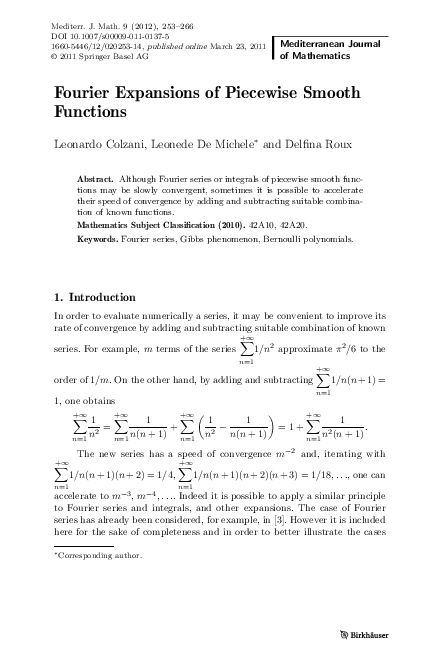 (PDF) Fourier Expansions of Piecewise Smooth Functions (PDF) Fourier Expansions of Piecewise Smooth Functions