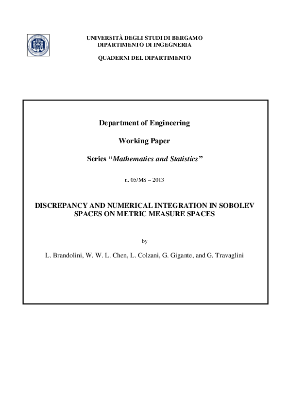 Pdf Discrepancy And Numerical Integration In Sobolev Spaces On Metric