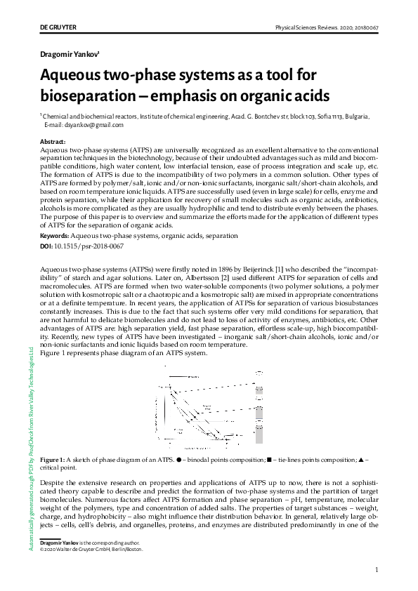 (PDF) Aqueous two-phase systems as a tool for bioseparation – emphasis ...