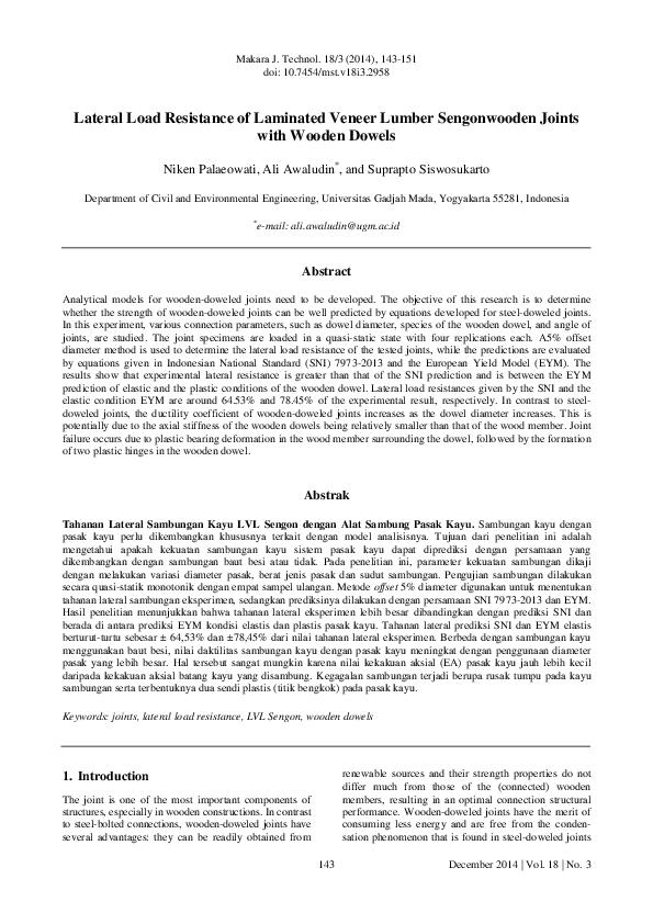 (PDF) Lateral Load Resistance of Laminated Veneer Lumber Sengonwooden ...