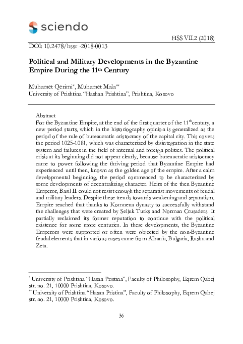 (PDF) Political and Military Developments in the Byzantine Empire ...