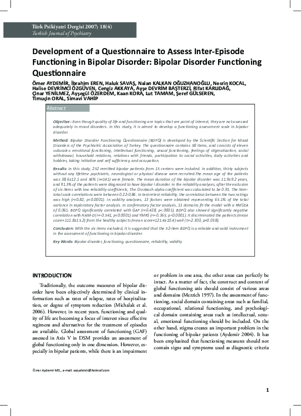 (PDF) [Development of a questionnaire to assess inter-episode ...