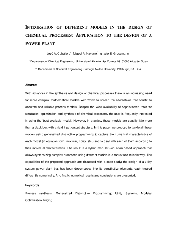 (PDF) Integration of different models in the design of chemical ...