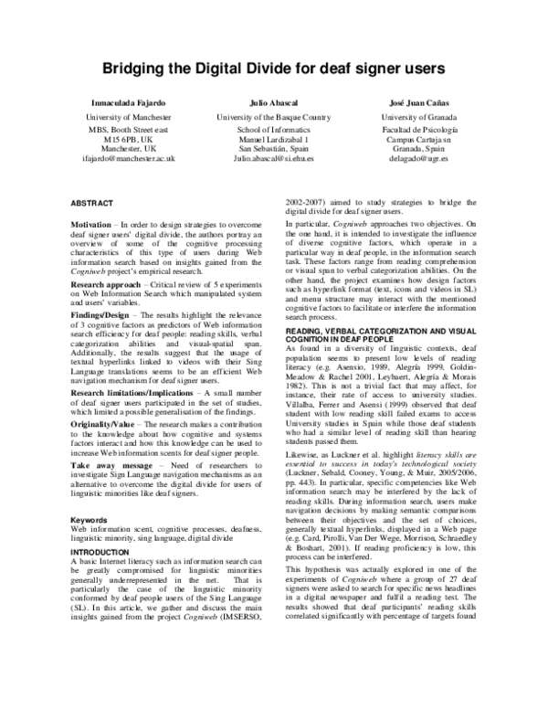 (PDF) Bridging the digital divide for deaf signer users