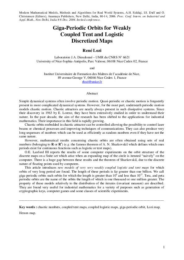 (PDF) Giga-Periodic Orbits for Weakly Coupled Tent and Logistic ...
