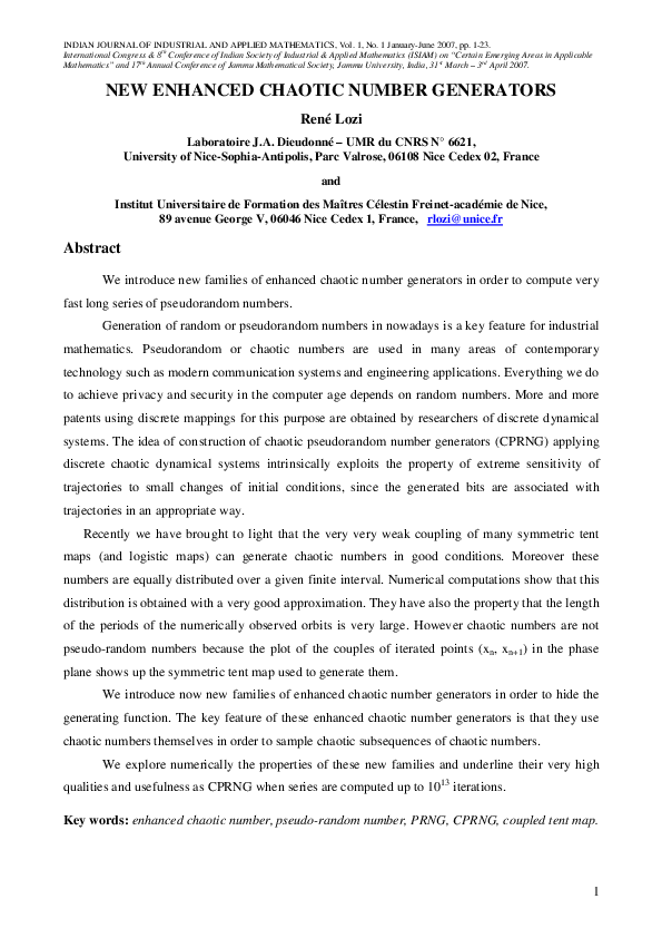 (PDF) New Enhanced Chaotic Number Generators