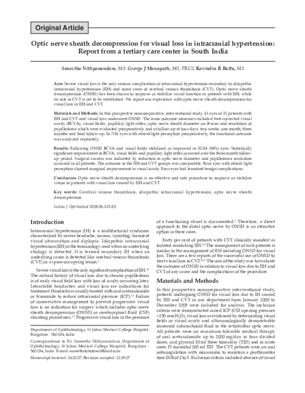 (PDF) Optic nerve sheath decompression for visual loss in intracranial ...