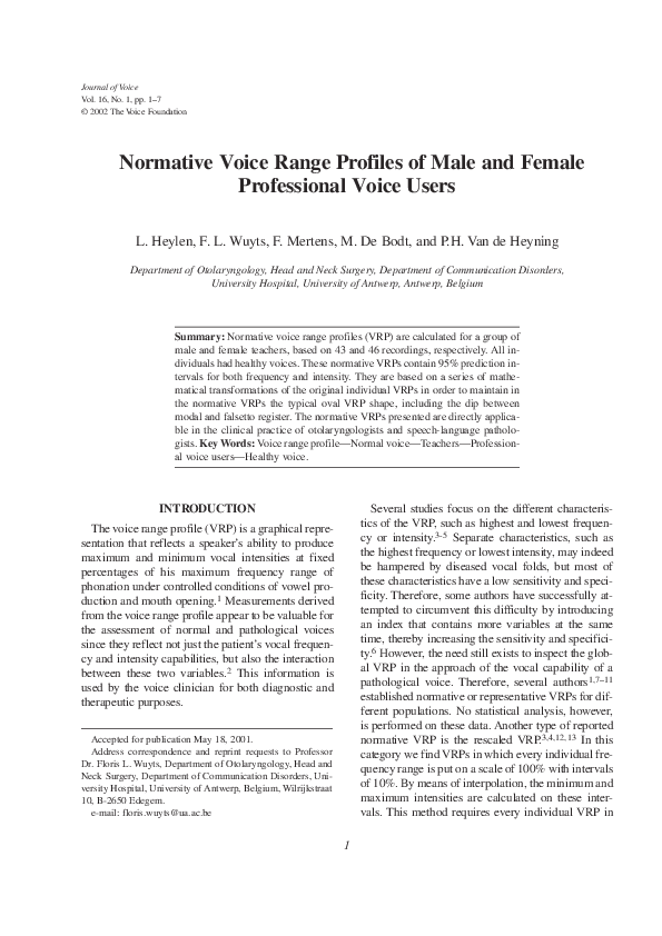 (PDF) Normative Voice Range Profiles of Male and Female Professional ...