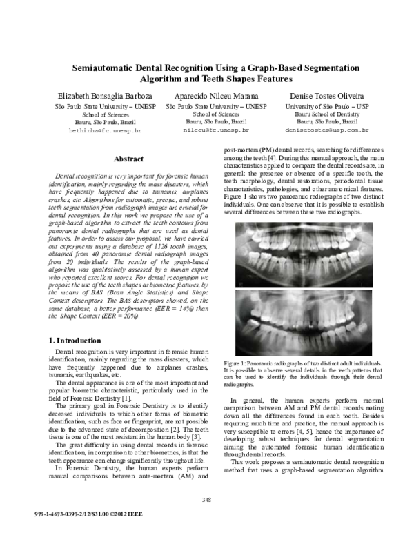 Pdf Semiautomatic Dental Recognition Using A Graph Based Segmentation