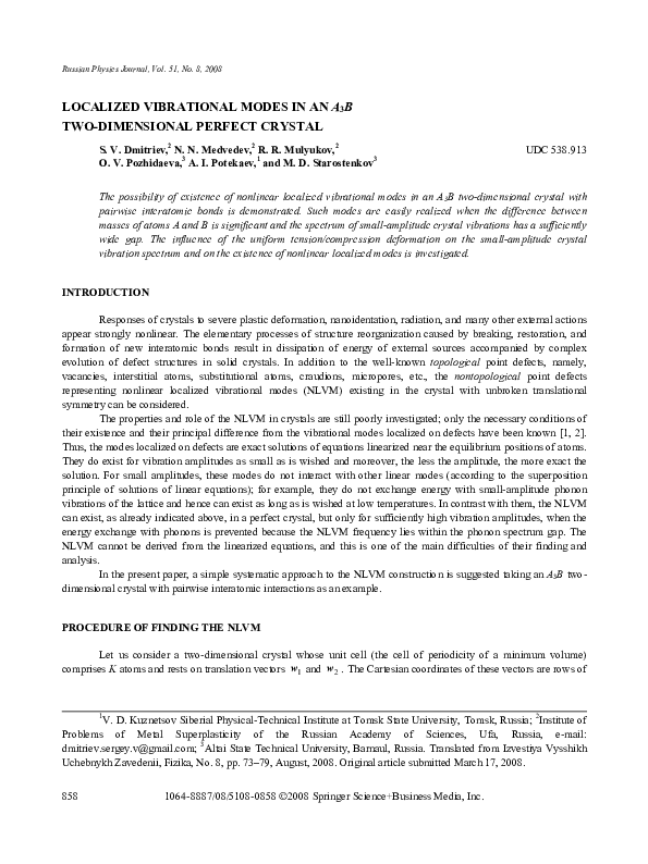 (PDF) Localized vibrational modes in an A 3 B two-dimensional perfect ...