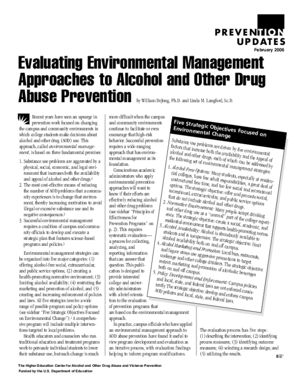 (PDF) Evaluating Environmental Management Approaches to Alcohol and ...