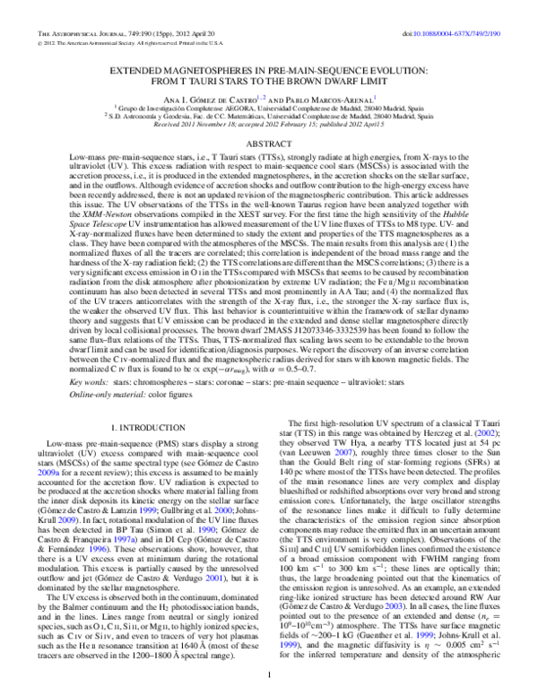 (PDF) Extended Magnetospheres in Pre-Main-Sequence Evolution: From T ...