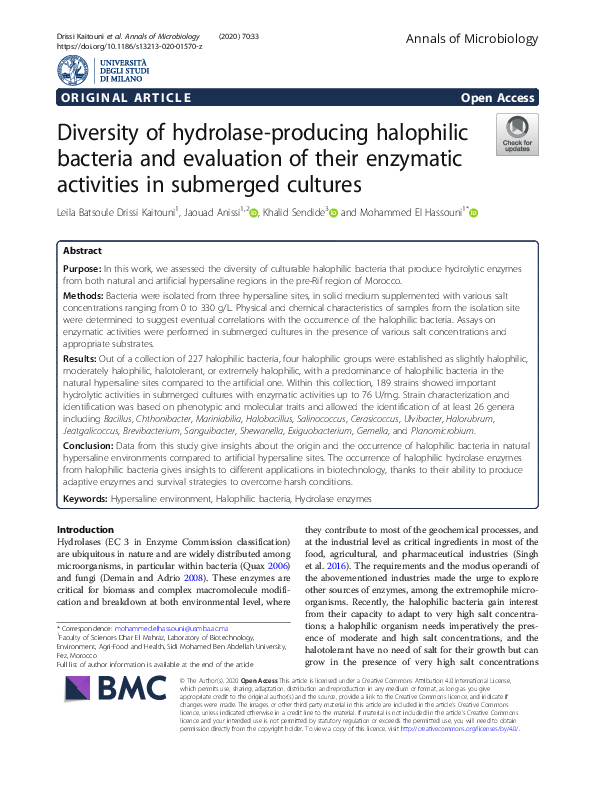 (PDF) Diversity of hydrolase-producing halophilic bacteria and evaluation of their enzymatic ...