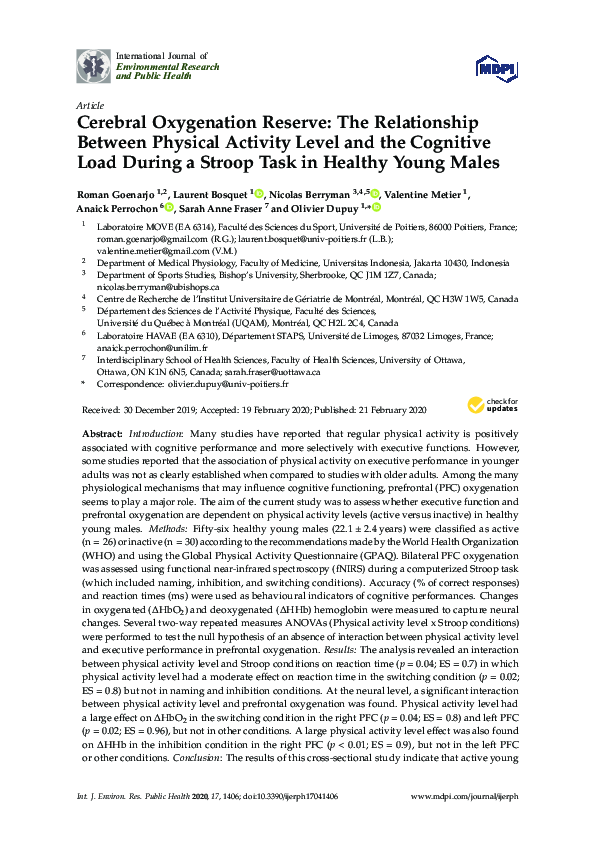 (PDF) Cerebral Oxygenation Reserve: The Relationship Between Physical Activity Level and the ...