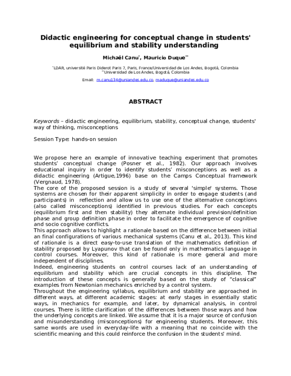 (PDF) Didactic engineering for conceptual change in students' equilibrium and stability ...
