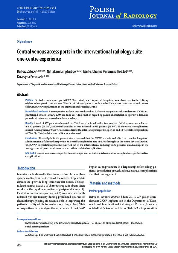(PDF) Central venous access ports in the interventional radiology suite ...
