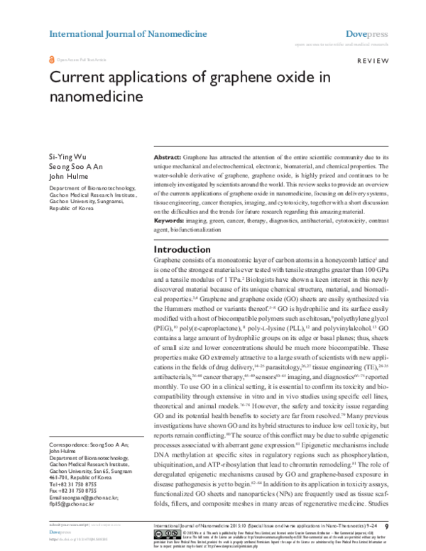 (PDF) Current applications of graphene oxide in nanomedicine