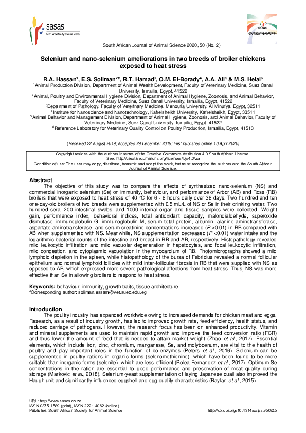 (PDF) Selenium and nano-selenium ameliorations in two breeds of broiler ...