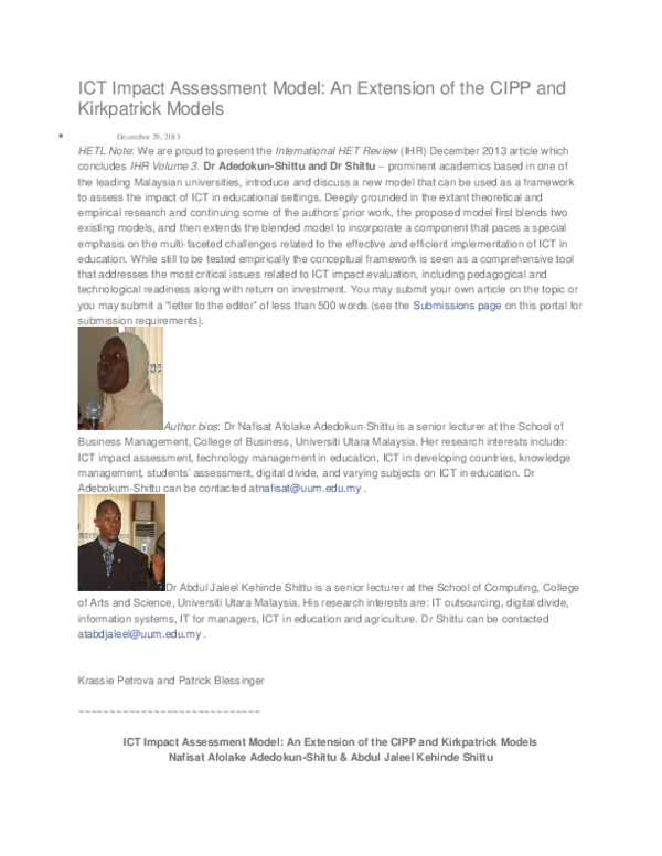 (PDF) ICT impact assessment model: An extension of the CIPP and ...
