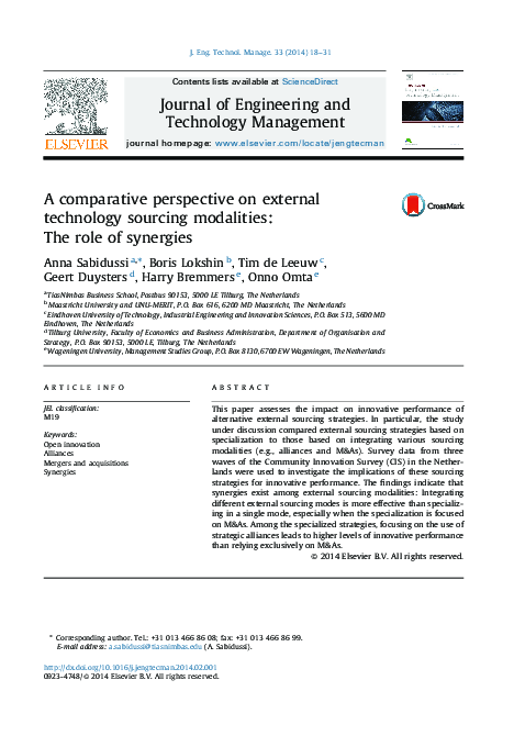 (PDF) A comparative perspective on external technology sourcing ...