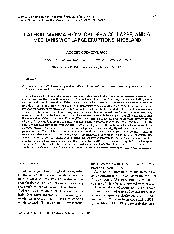 (PDF) Lateral magma flow, caldera collapse, and a mechanism of large ...
