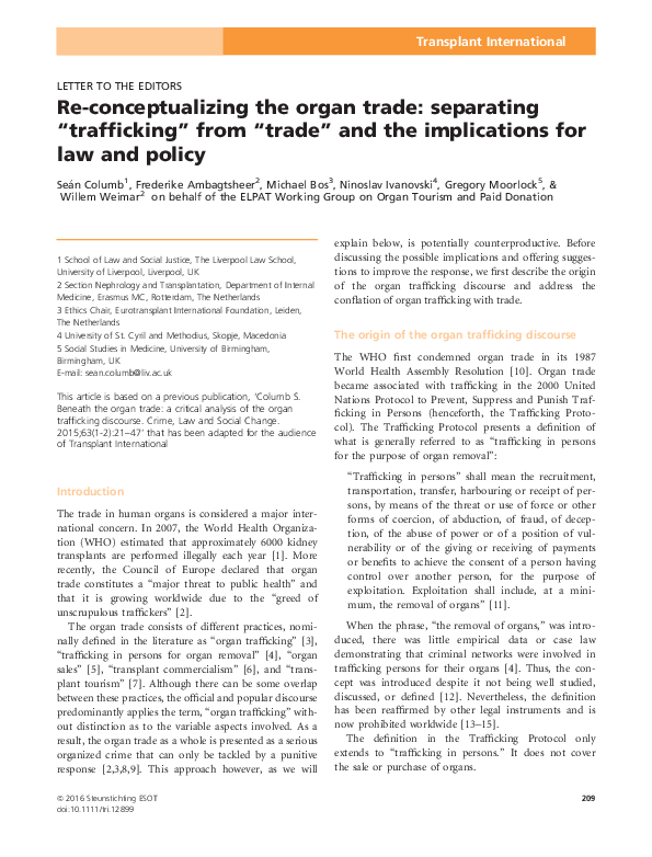 (PDF) Re-conceptualizing the organ trade: separating “trafficking” from ...