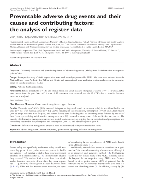 (PDF) Preventable adverse drug events and their causes and contributing ...