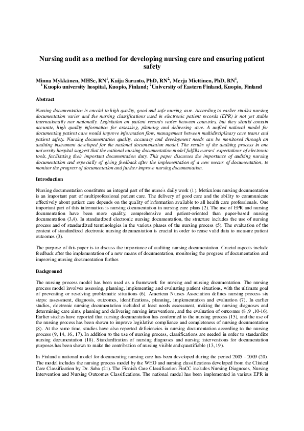 (PDF) Nursing audit as a method for developing nursing care and ...