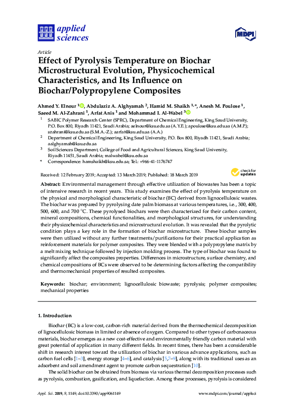 (PDF) Effect of Pyrolysis Temperature on Biochar Microstructural Evolution, Physicochemical ...