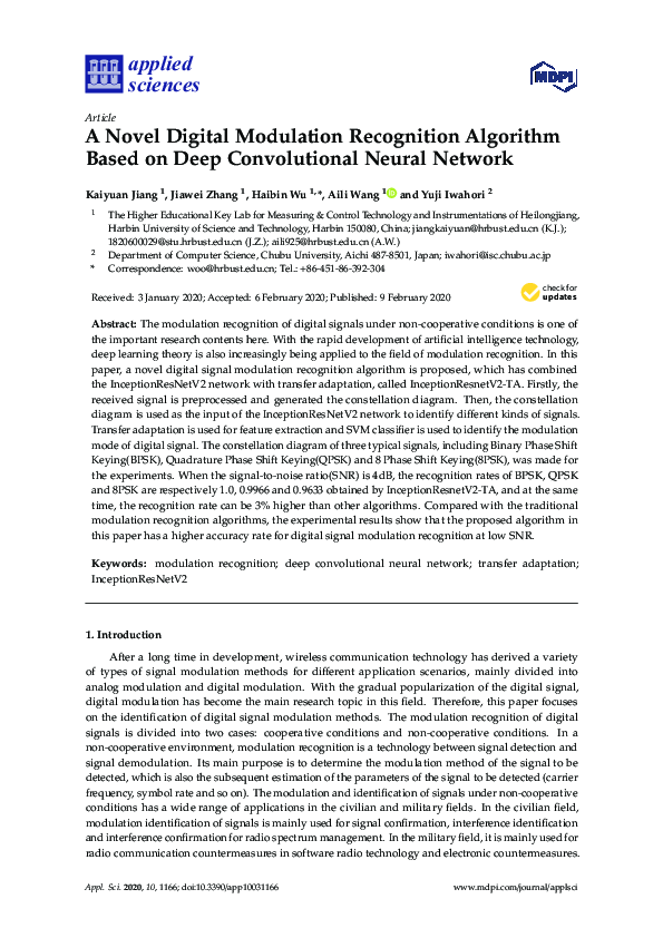 Pdf A Novel Digital Modulation Recognition Algorithm Based On Deep Convolutional Neural Network