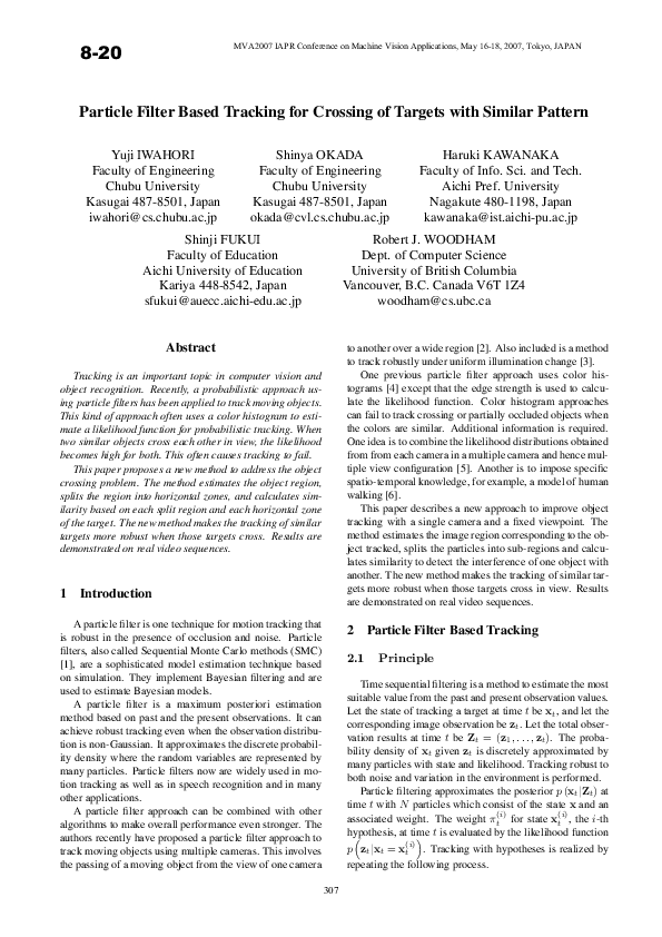 (PDF) Particle Filter Based Tracking for Crossing of Targets with ...