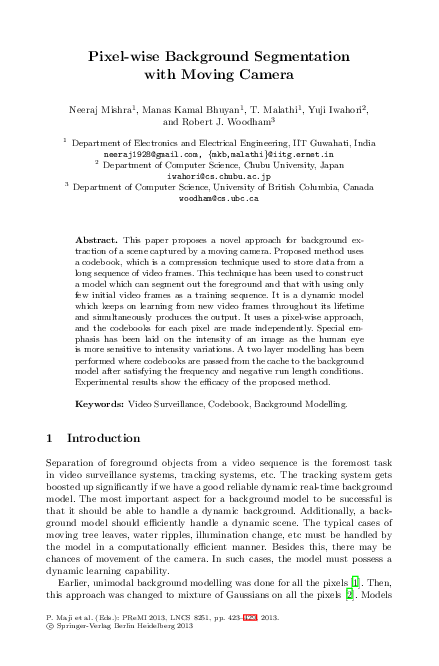 (PDF) Pixel-wise Background Segmentation with Moving Camera