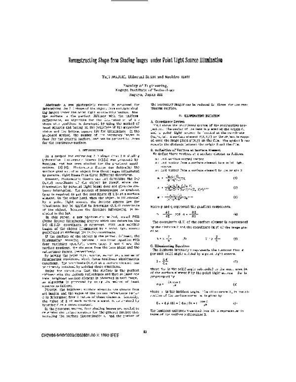 Pdf Reconstructing Shape From Shading Images Under Point Light Source Illumination Yuji