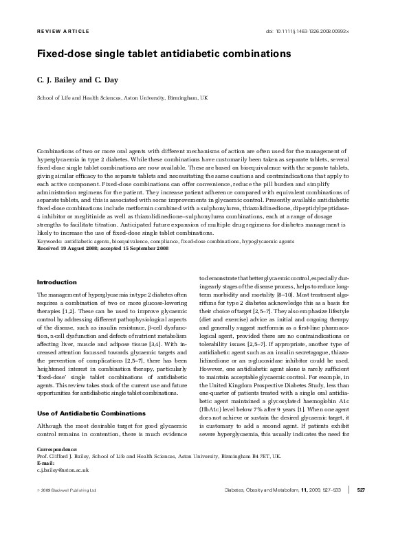 (PDF) Benefits of Fixed-Dose Antidiabetic Combinations
