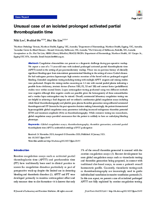 (PDF) Unusual case of an isolated prolonged activated partial ...