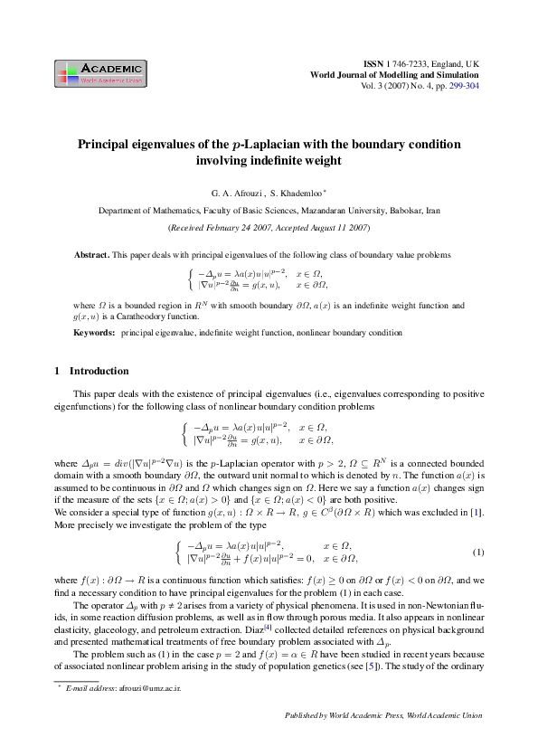 (PDF) Eigenvalues of p-Laplacian with Indefinite Weight