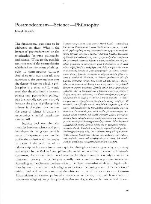 (PDF) Postmodernism, Science, Philosophy