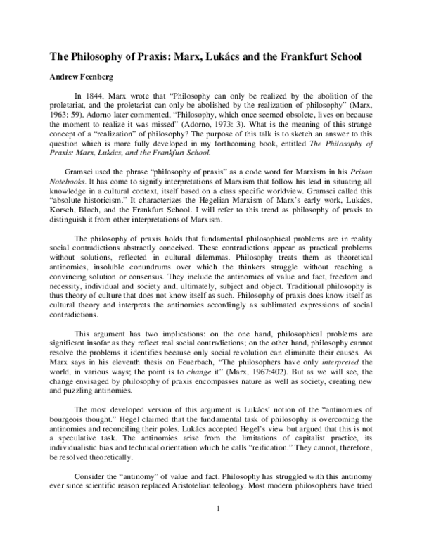 (PDF) Philosophy of Praxis preview | Andrew Feenberg - Academia.edu