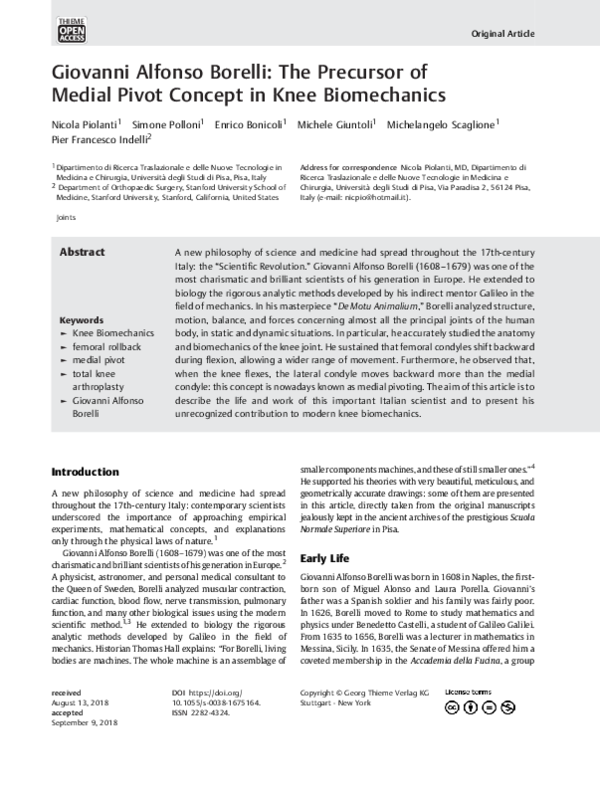 (PDF) Giovanni Alfonso Borelli: The Precursor of Medial Pivot Concept ...