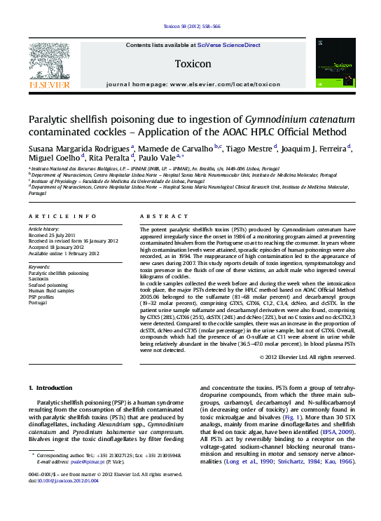 (PDF) Paralytic shellfish poisoning due to ingestion of Gymnodinium ...