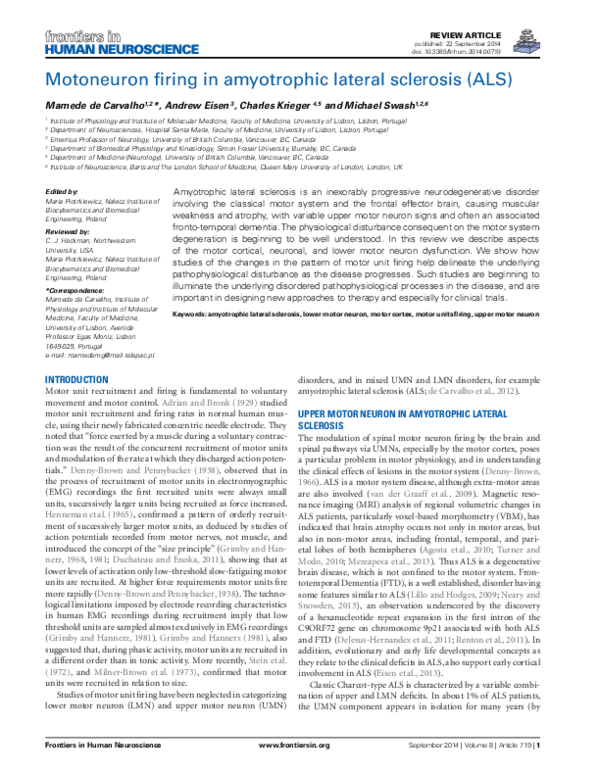 (PDF) Motoneuron firing in amyotrophic lateral sclerosis (ALS)